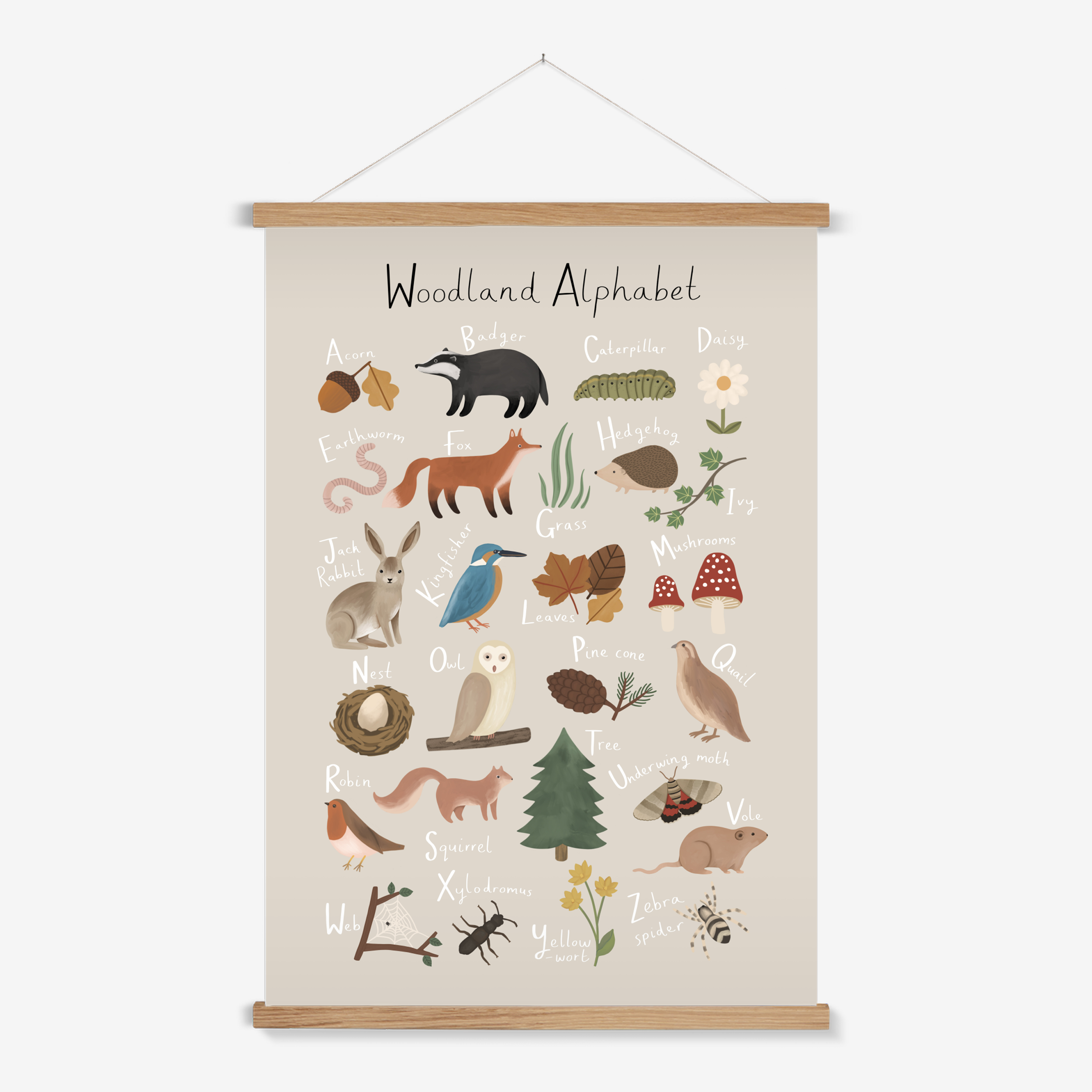 Woodland Alphabet in stone / Print with Hanger – Kid of the Village