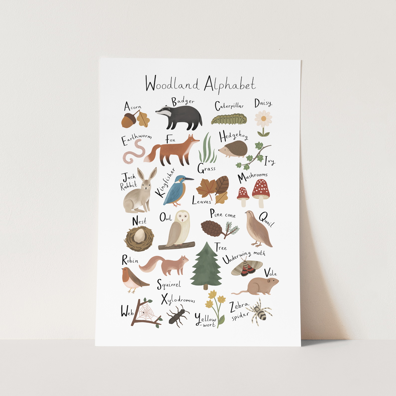 Woodland Alphabet in white / Fine Art Print – Kid of the Village