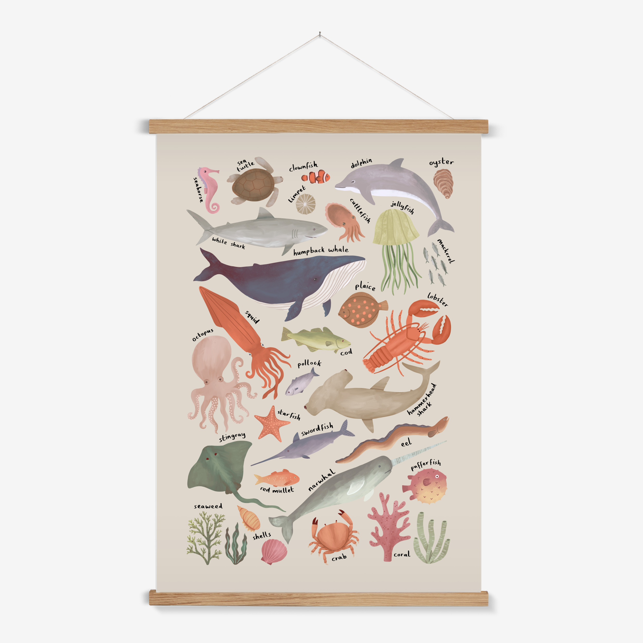 Ocean Life Chart in stone / Print with Hanger – Kid of the Village