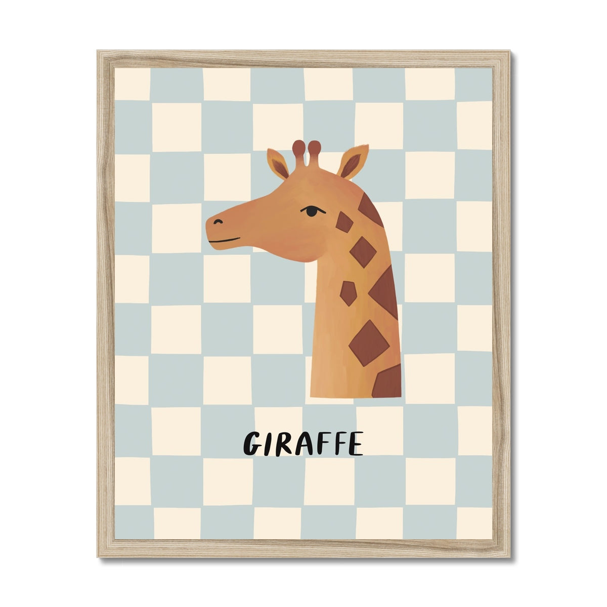 Giraffe check in blue / Framed Print – Kid of the Village