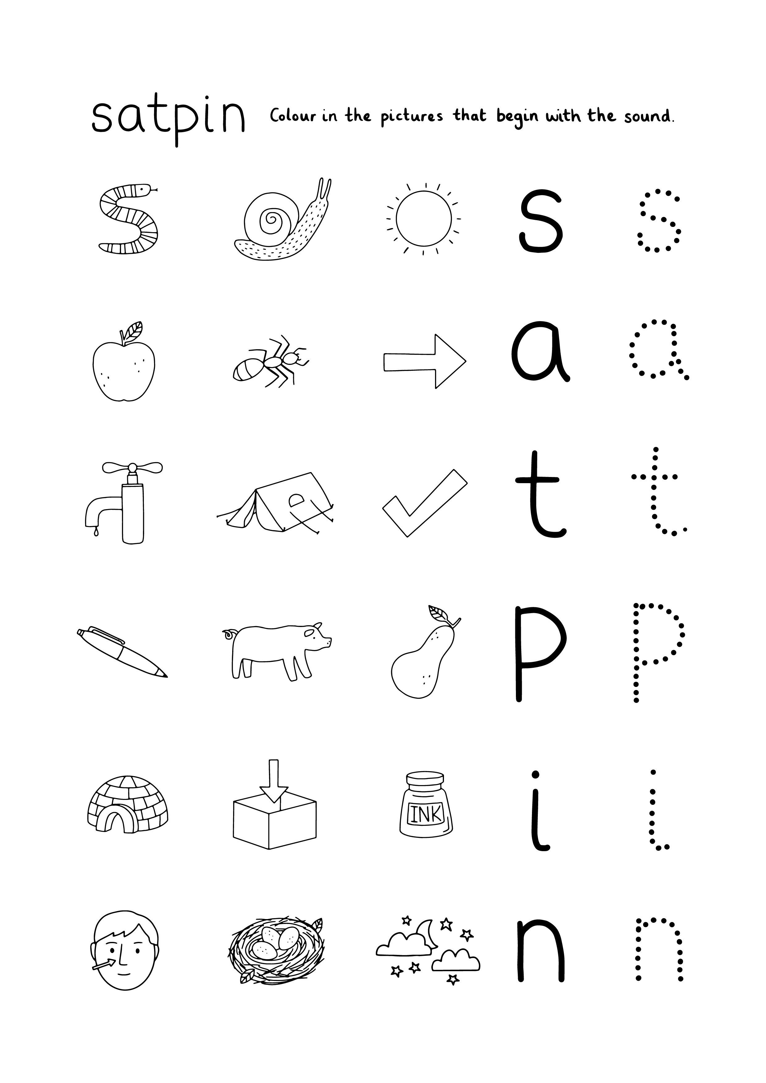 SATPIN Phonics Printable – Kid of the Village